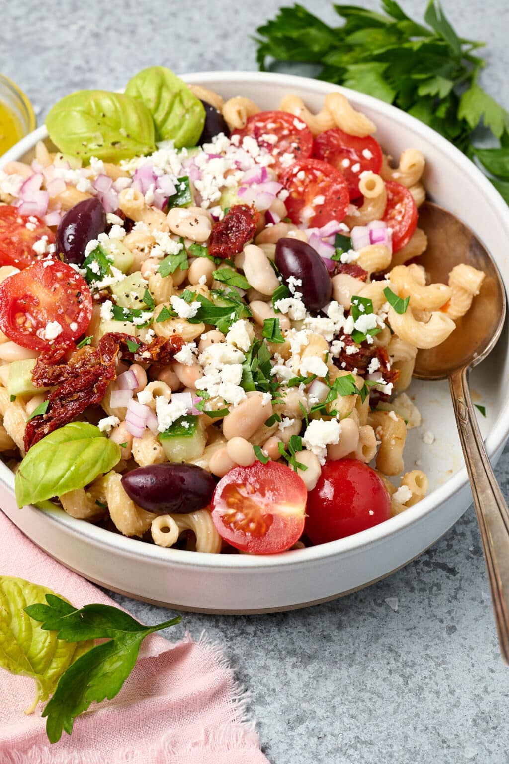 Easy Mediterranean Bean Pasta Salad - The PCOS Nutritionist Alyssa